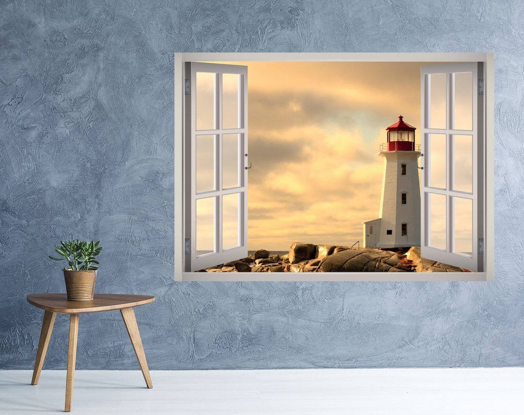 Lighthouse View Window 3D Wall Decal Art Removable Beach Lighthouse ...