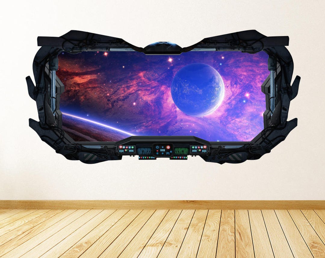 Outer Space View 3D Spaceship Window Wall Decal - Space Wall Art - Peel ...