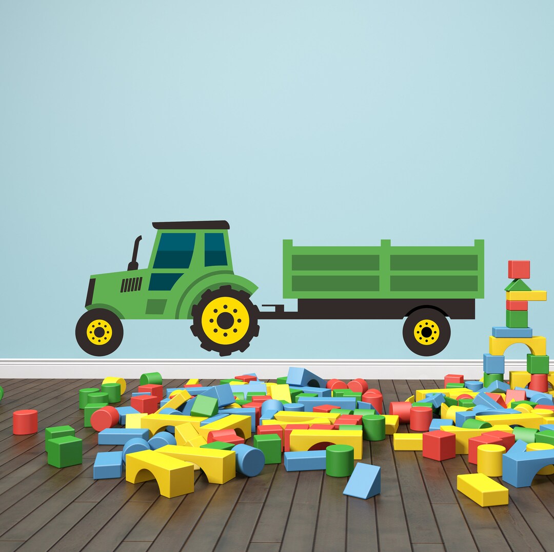Tractor Wall Decal - Green Farm Tractor Wall Art - Kids Playroom ...