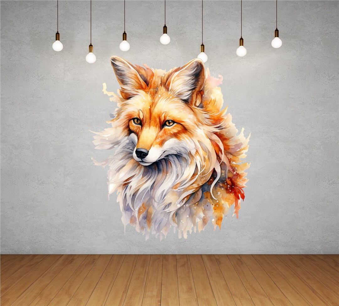 Fox Wall Decal - Theme Watercolor Animal Wall Decor - Fantasy Fox Wall ...