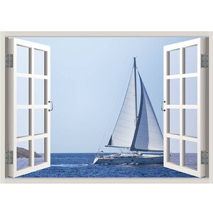 Sail Boat View Window 3D Wall Decal Art Removable Wallpaper Sailing ...