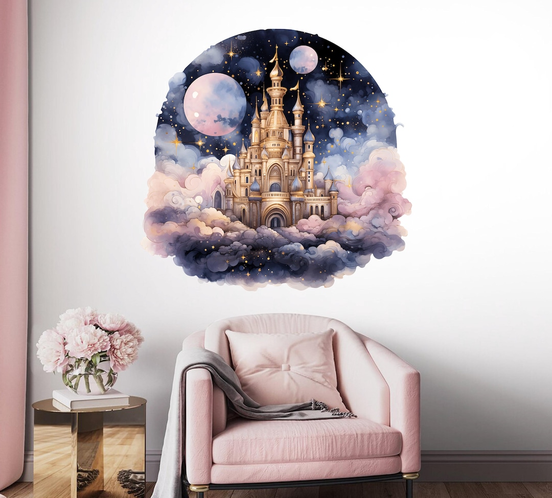 Celestial Castle Night Wall Art City Skyline and Stars Theme Decor ...