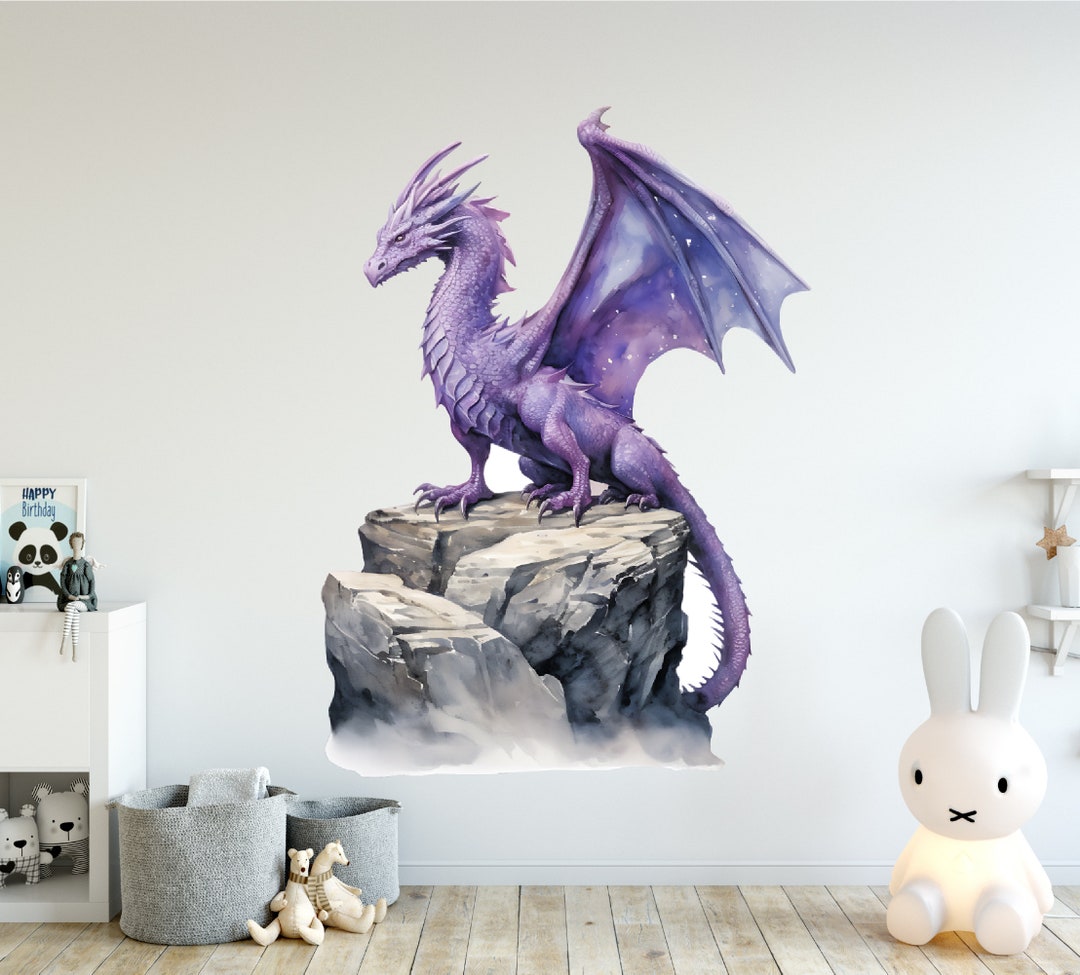 Dragon Wall Decal - Fantasy Theme Animal Wall Decor - Magical Purple ...