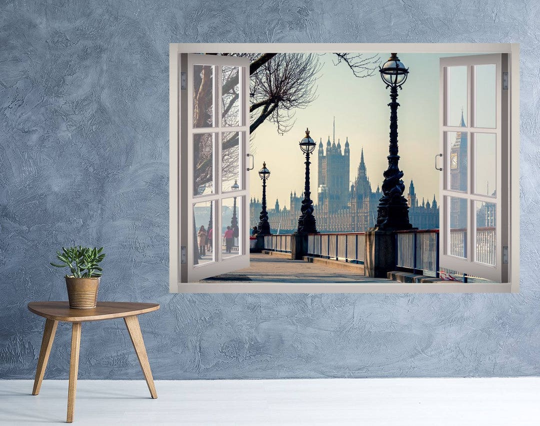 Big Ben View Window 3D Wall Decal Art Removable Wallpaper London Mural ...