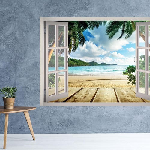 Palm Tree Beach Wall Decal 3D Window Tropical Beach Decal - Etsy