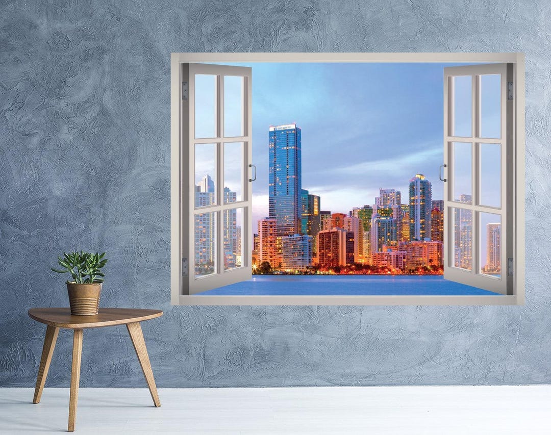New York City Skyline View Window 3D Wall Decal Art Removable Wallpaper ...