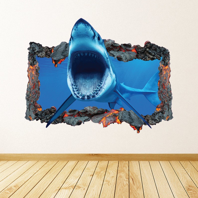 Shark Wall Decal 3D Smashed Lava Fire Wall Art Animal Wall - Etsy