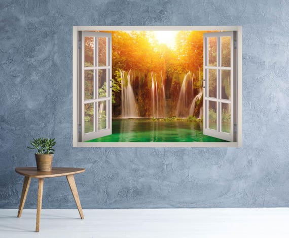 Waterfall Wall Decal Sunset Lake View Wall Art Waterfalls | Etsy