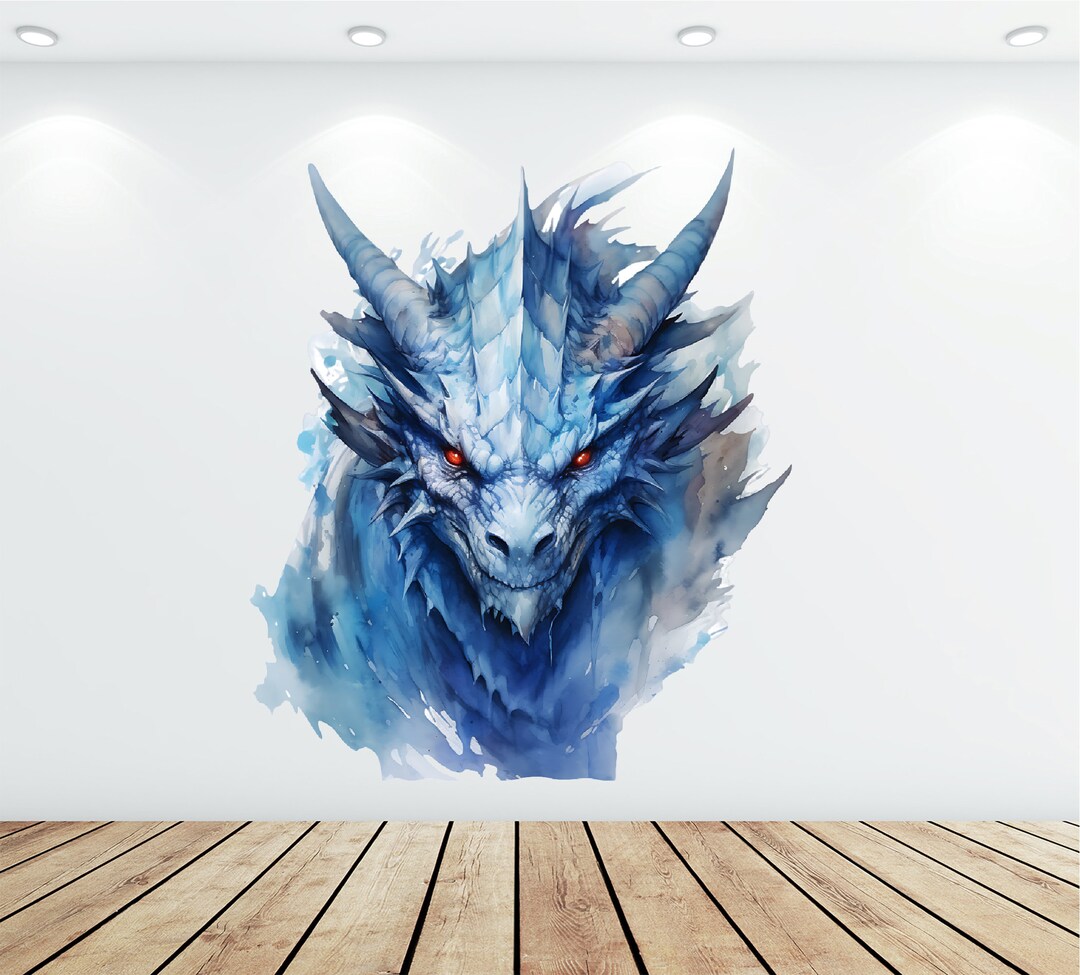 Blue Dragon Wall Decal - Magical Night Theme Decor - Enchanted Dragon ...