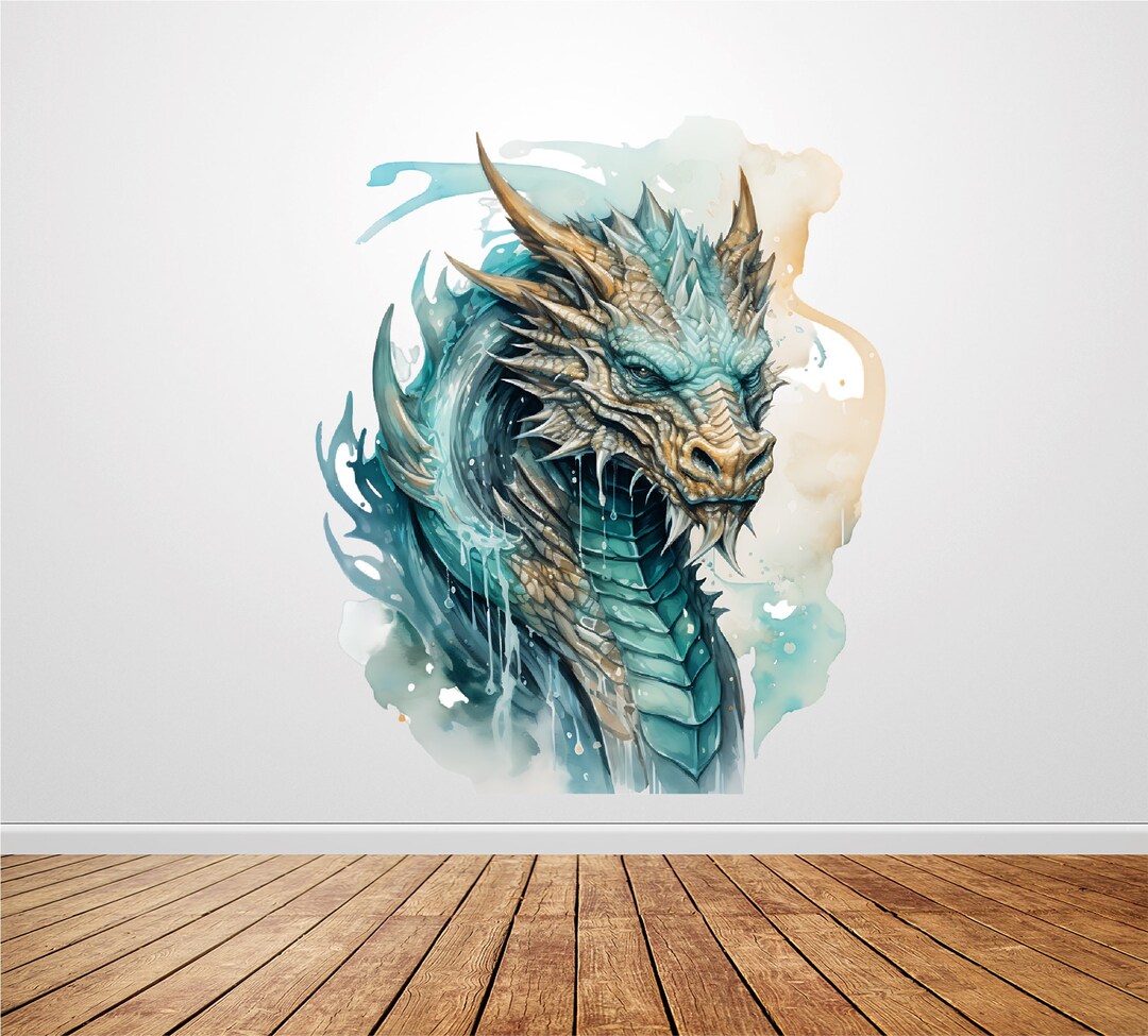Turquoise Dragon Wall Decal - Fantasy Adventure Decor - Majestic Dragon ...