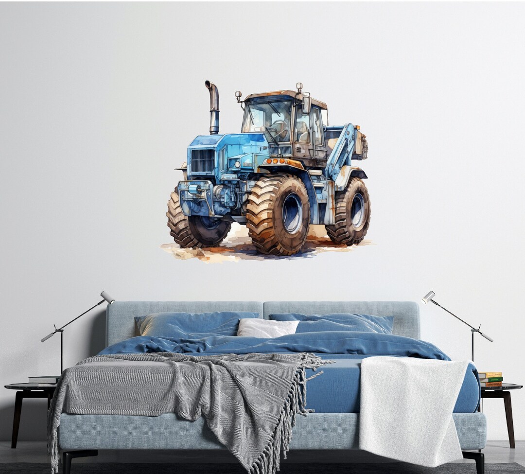 Blue Tractor Watercolor Wall Decal - Artistic Vehicle Theme Decor ...