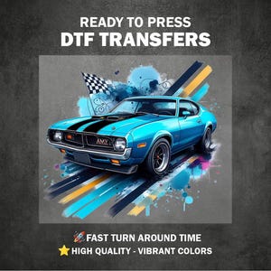 Muscle Car DTF Transfer, Racing American Vintage Retro Car Ready to ...