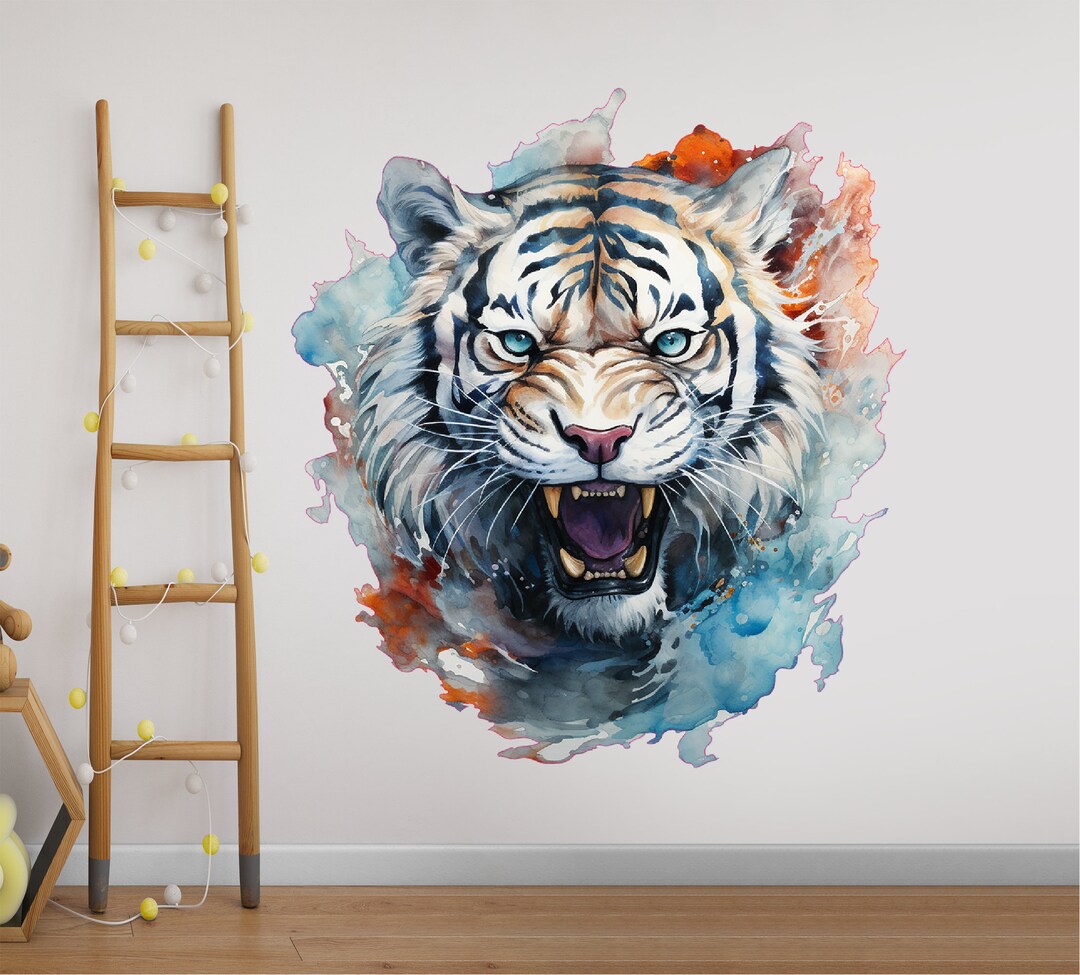 Roaring Tiger Wall Decal - Wild Animal Theme Decor - Ferocious Tiger ...