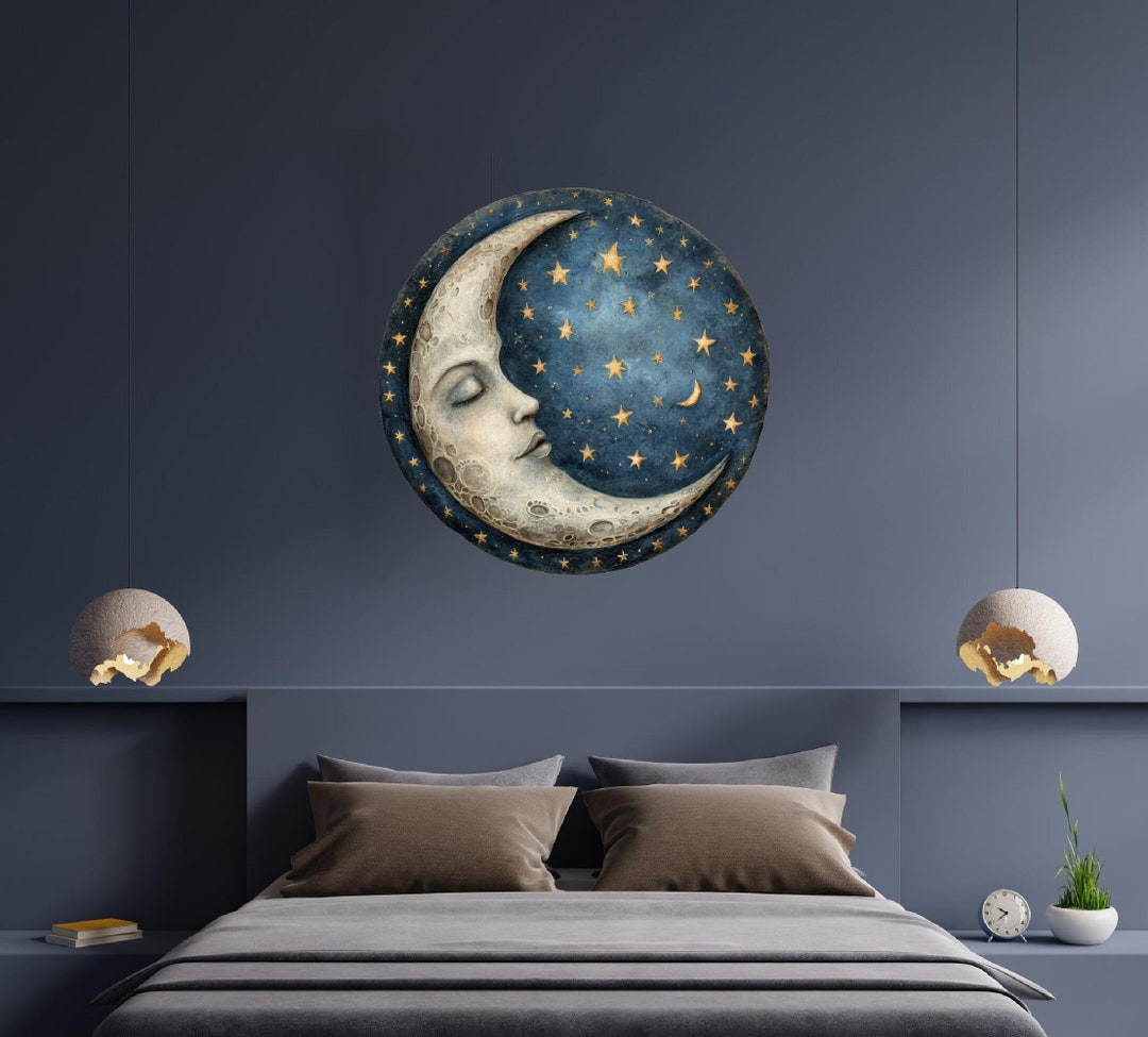 Dreamy Moon and Stars Wall Sticker - Cosmic Night Sky Decor ...