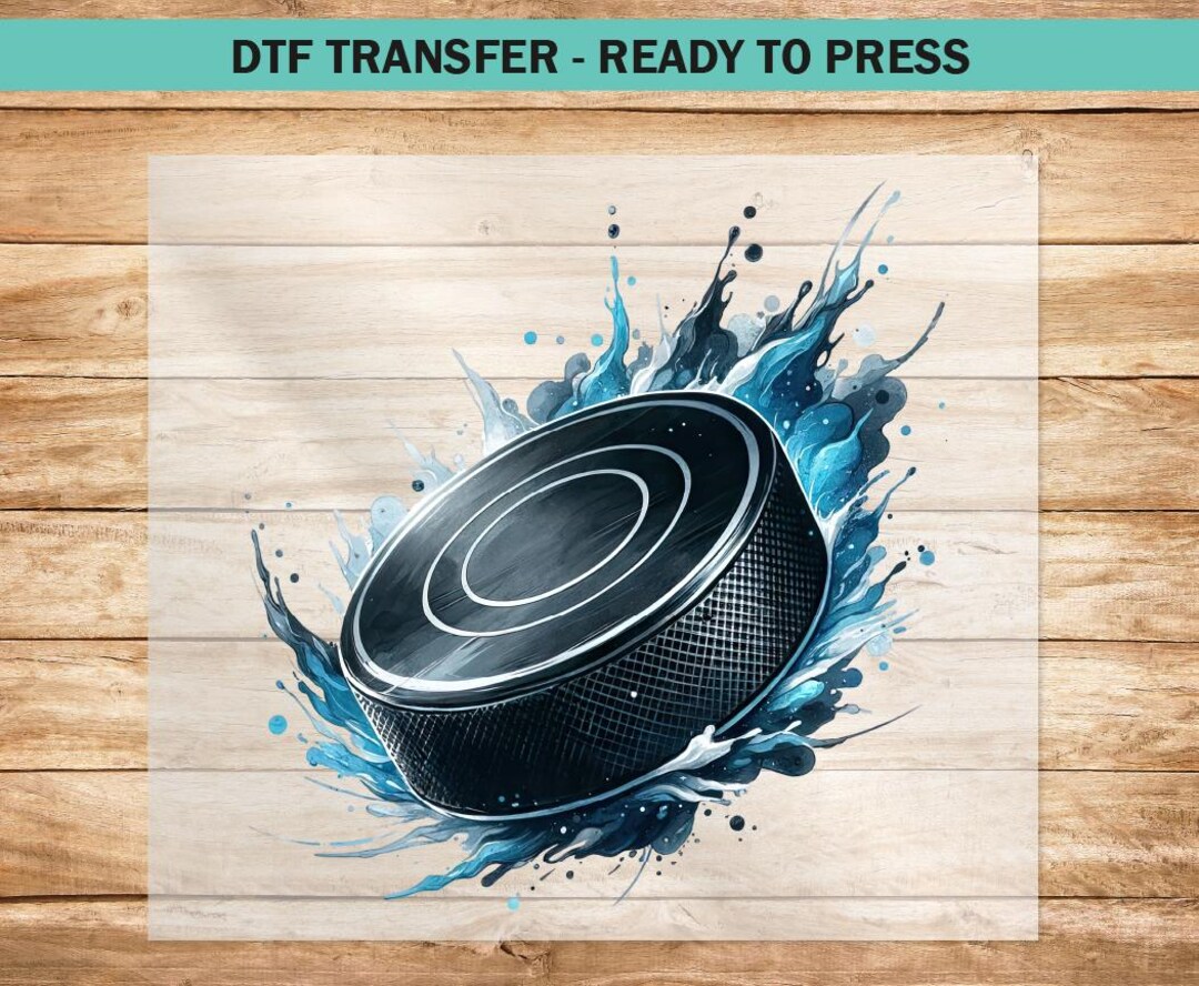 Hockey DTF Transfer, Watercolor Hockey Puck DTF Transfers Ready to ...