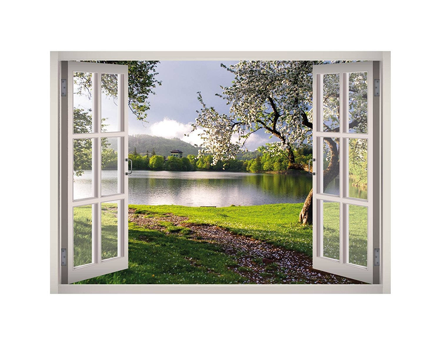 Flower Garden Landscape Window 3D Wall Decal Art Removable Wallpaper ...