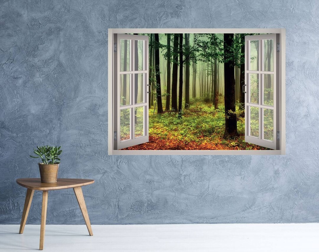 The Woods Forest Window 3D Wall Decal Forest Trees Wall Art Removable ...