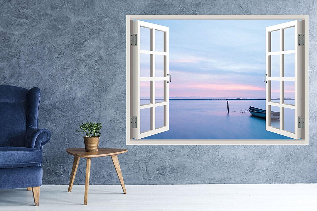 Ocean View Window 3D Wall Decal Art Removable Wallpaper Sky Landscape ...