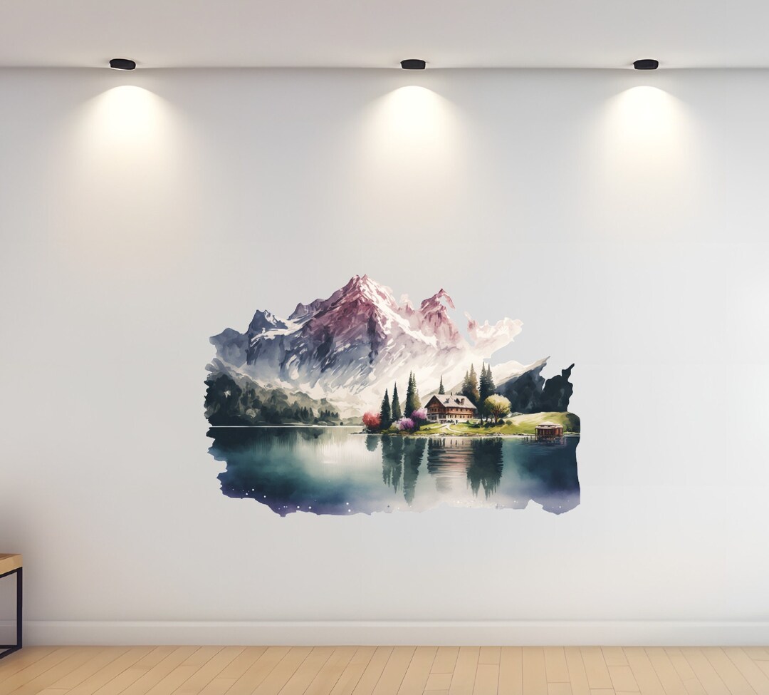 Charming Mountain Watercolor Wall Decal - Enchanted Nature Theme Decor ...