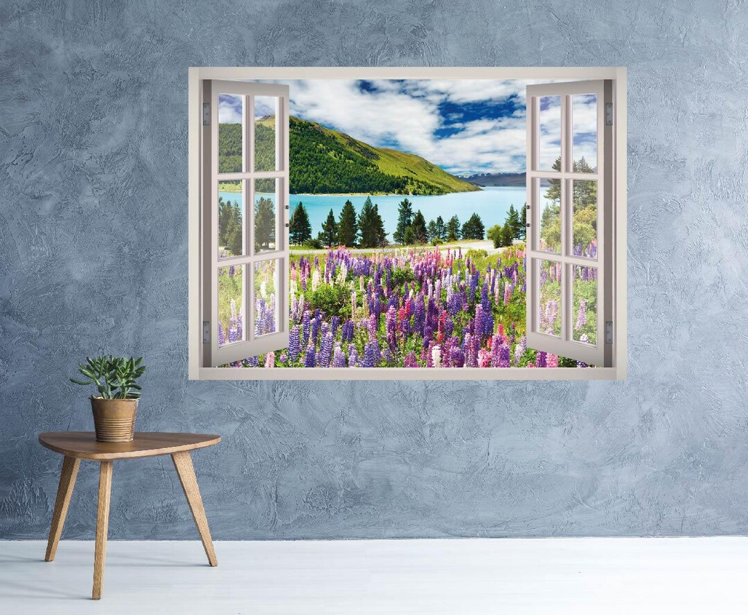 Lavender Fields Landscape Wall Decal - Mountain Scene Wall Art Sticker ...