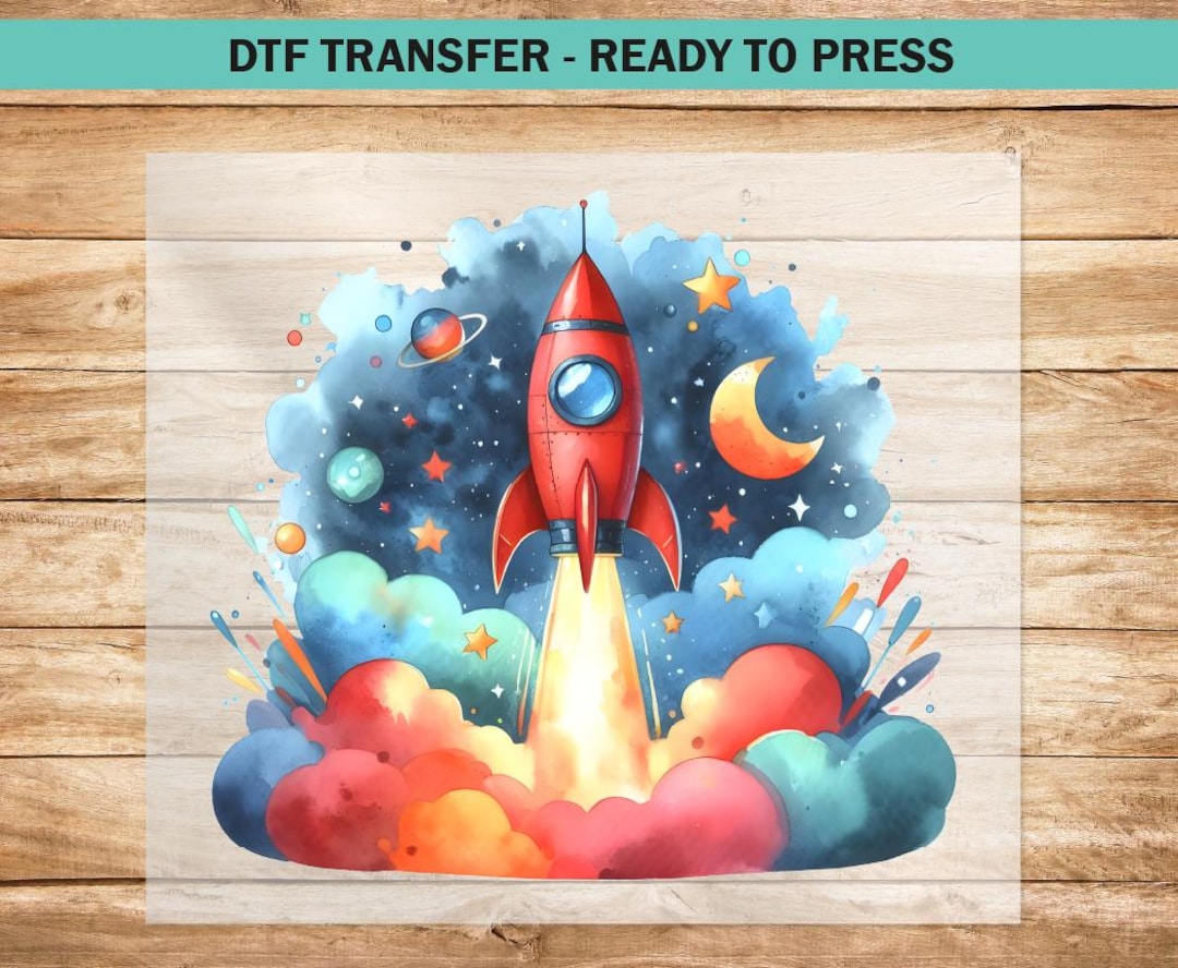 Watercolor Rocket DTF Transfer, Outer Space Dtf, Solar System DTF Ready ...