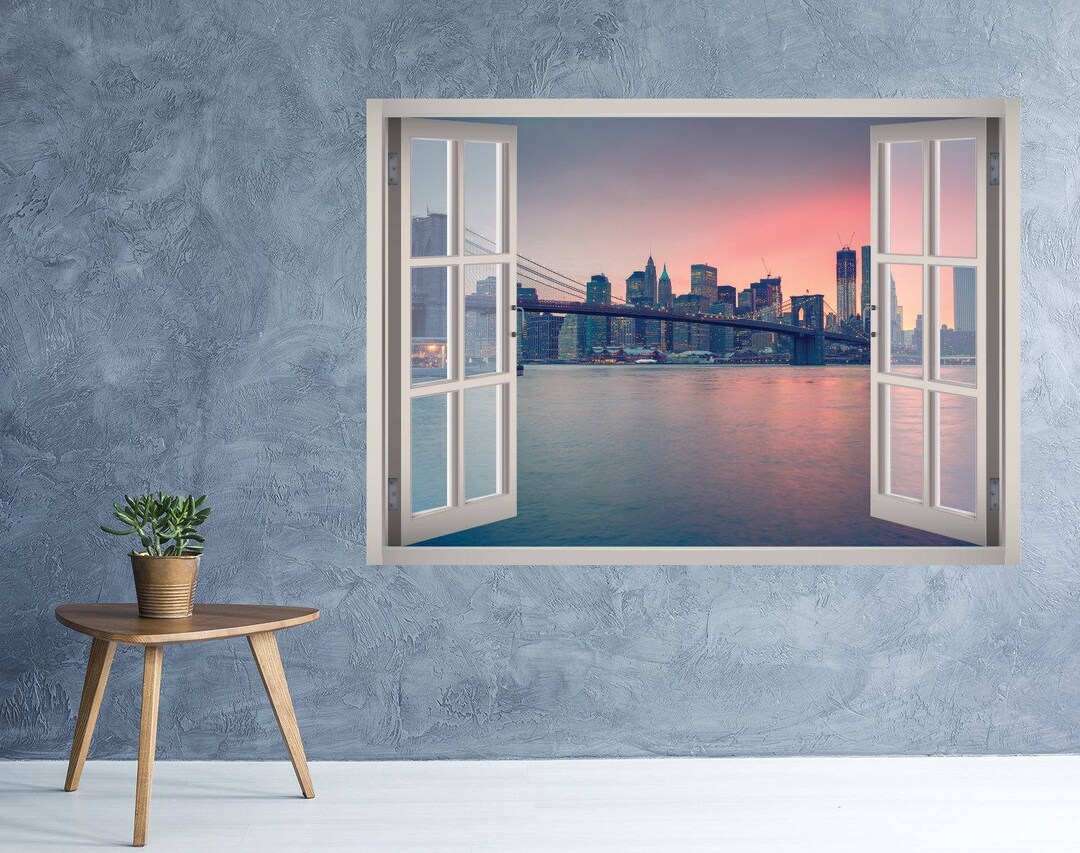 Brooklyn Bridge Sunset View Window 3D Wall Decal Art Removable New York ...