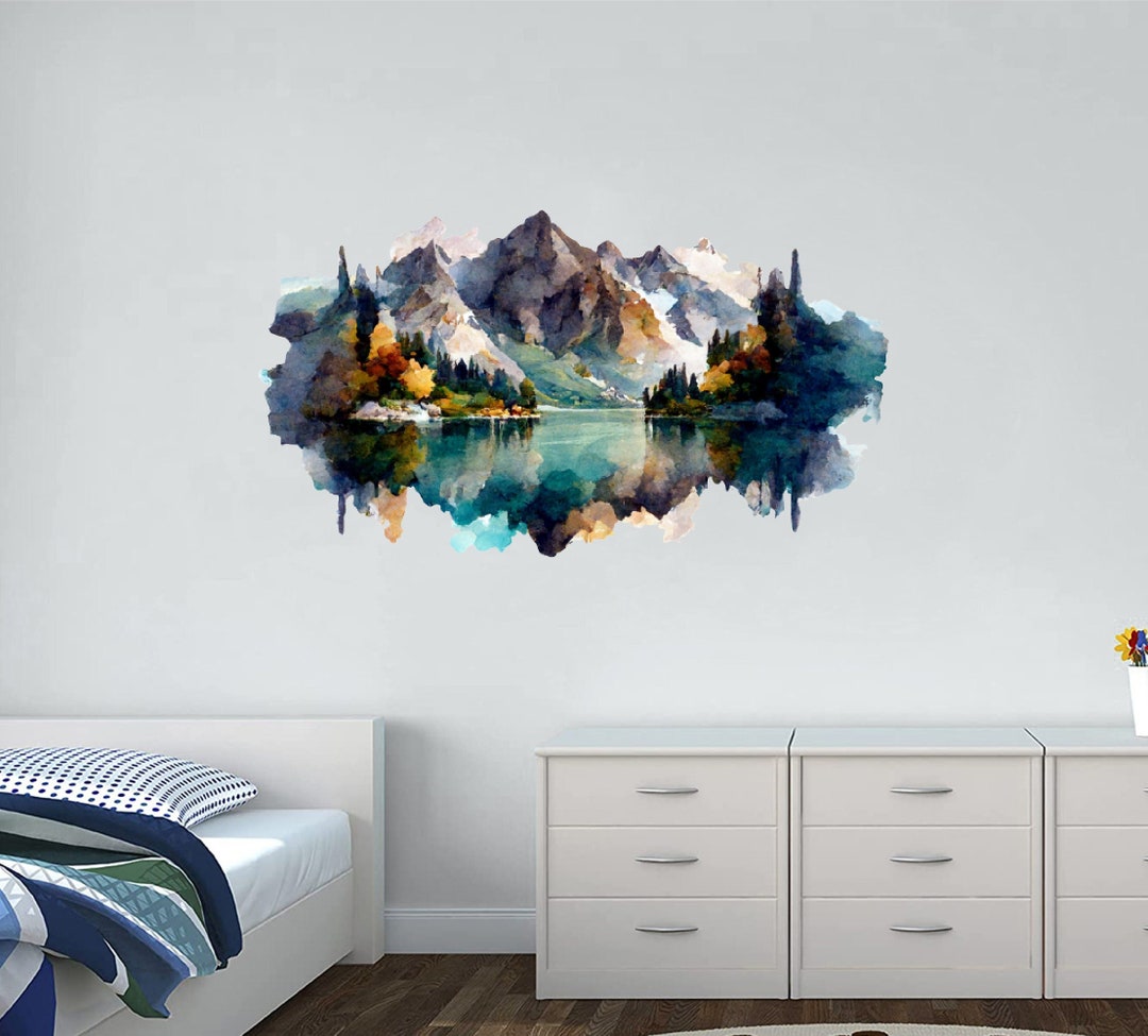Mountains Landscape Watercolor Wall Decal - Magical Theme Wall Decor ...