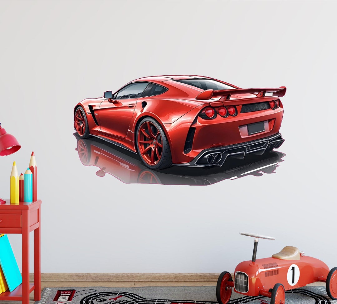 Racing Car Wall Decal - Red Sport Car Wall Decor - Kids Room Bedroom ...