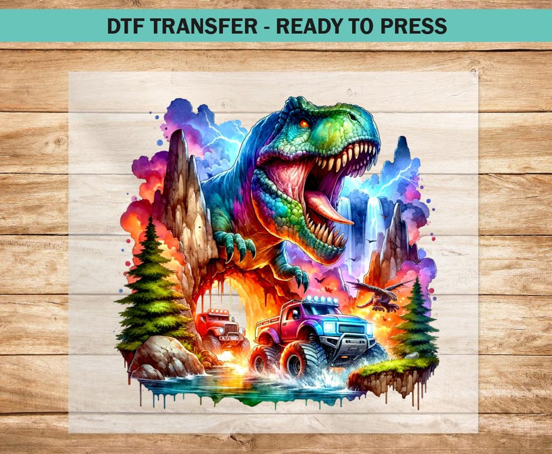 Dinosaur DTF Transfer, Monster Trucks T-rex DTF Transfers Ready to ...