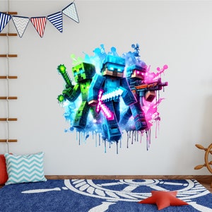 Gaming Wall Stickers - Pixel Art Gamer Wall Decor - Mine Block Game ...