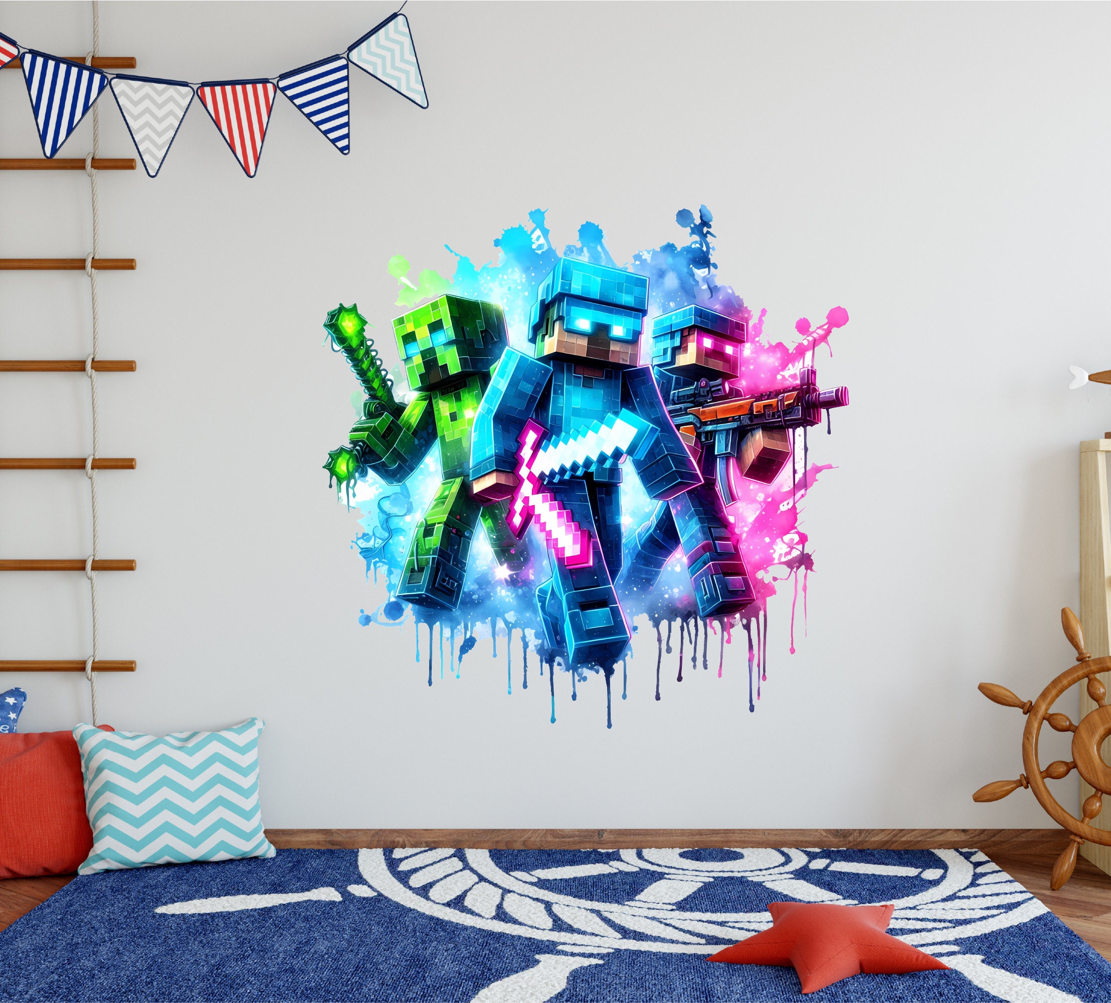 Gaming Wall Stickers - Pixel Art Gamer Wall Decor - Mine Block Game ...