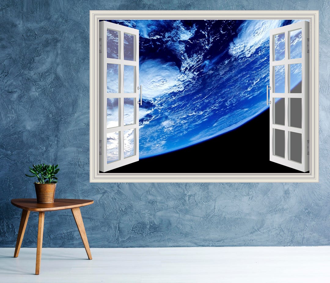 Earth View Window 3D Wall Decal Art Removable Wallpaper Space Planet ...