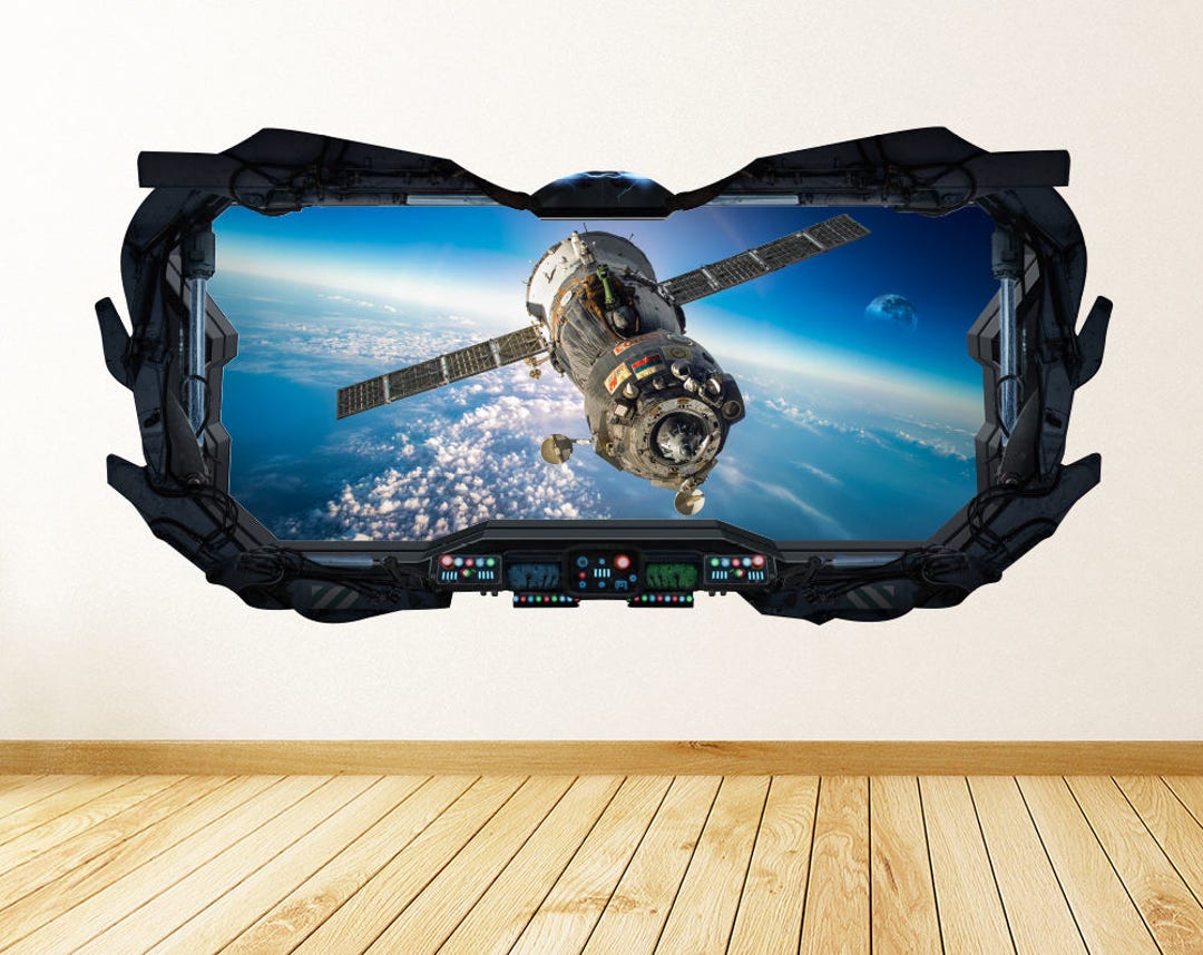 Satellite View 3D Spaceship Window Wall Decal - Satellite View From ...