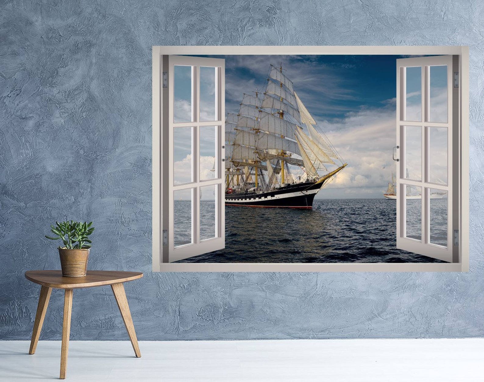 Boat Ocean View Window 3D Wall Decal Art Removable Wallpaper - Etsy