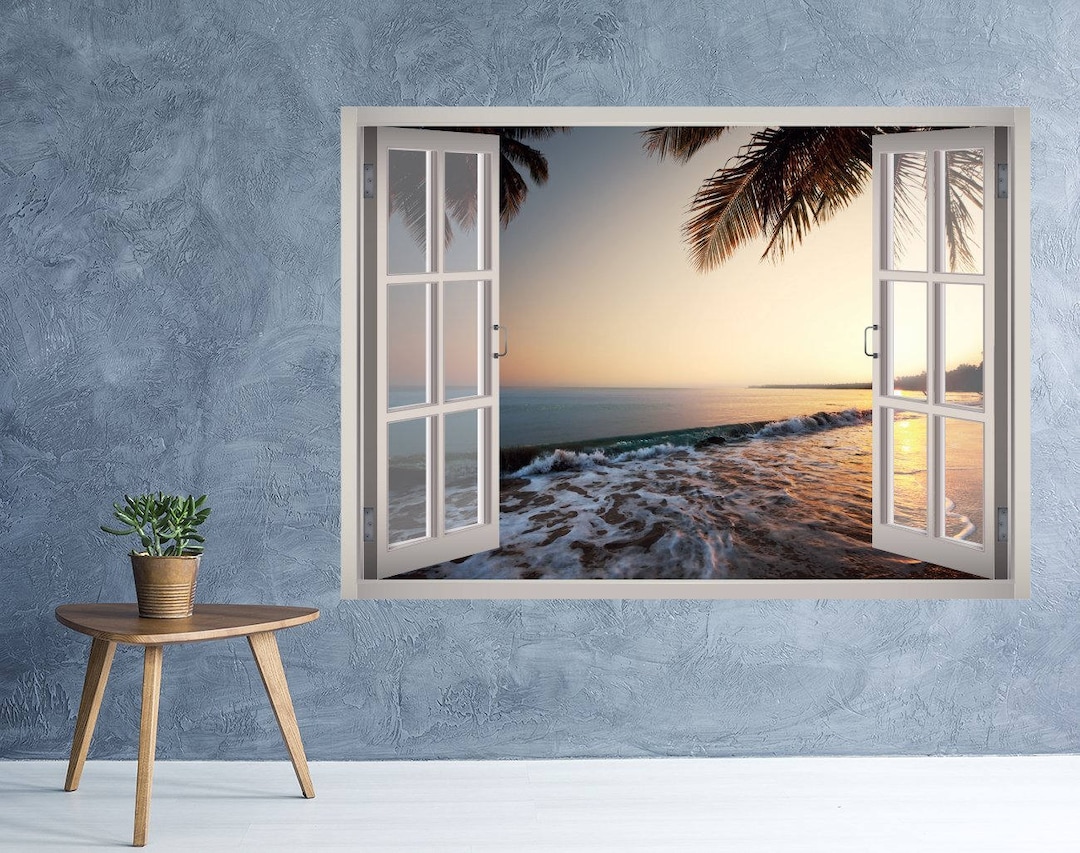 Beach Water View Window 3D Wall Decal Art Removable Wallpaper Beach ...
