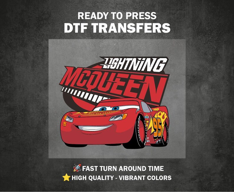 Cartoon Cars DTF Transfer, Retro Style Lightning DTF Transfers Ready to ...