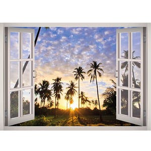 Palm Trees Sunset View Window 3D Wall Decal Art Removable Wallpaper ...