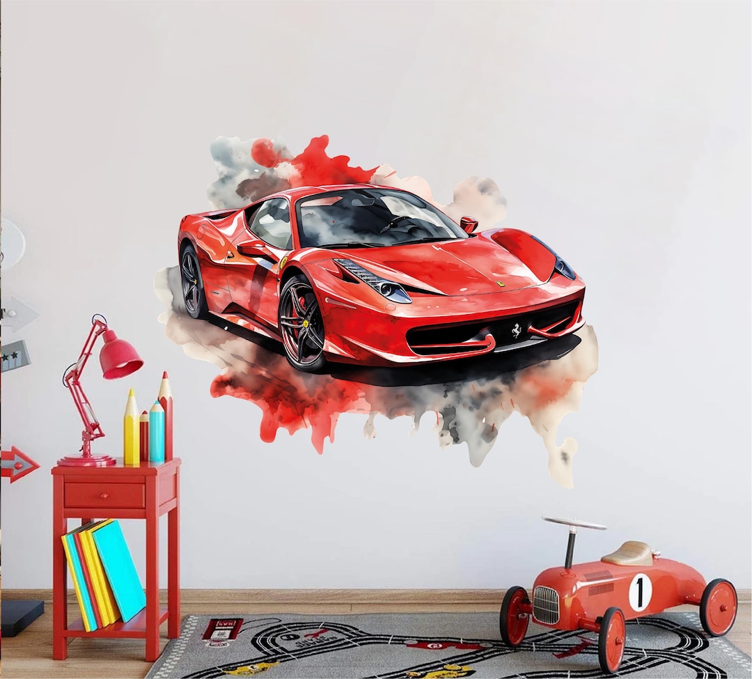 Sports Car Wall Decal, Racing Cars Wall Art, Watercolor Wall Decor ...