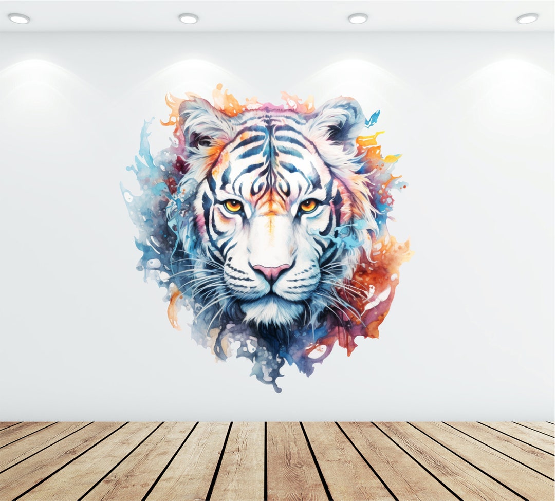 White Tiger Wall Decal - Mystical Jungle Decor - Elegant Tiger Wall Art ...