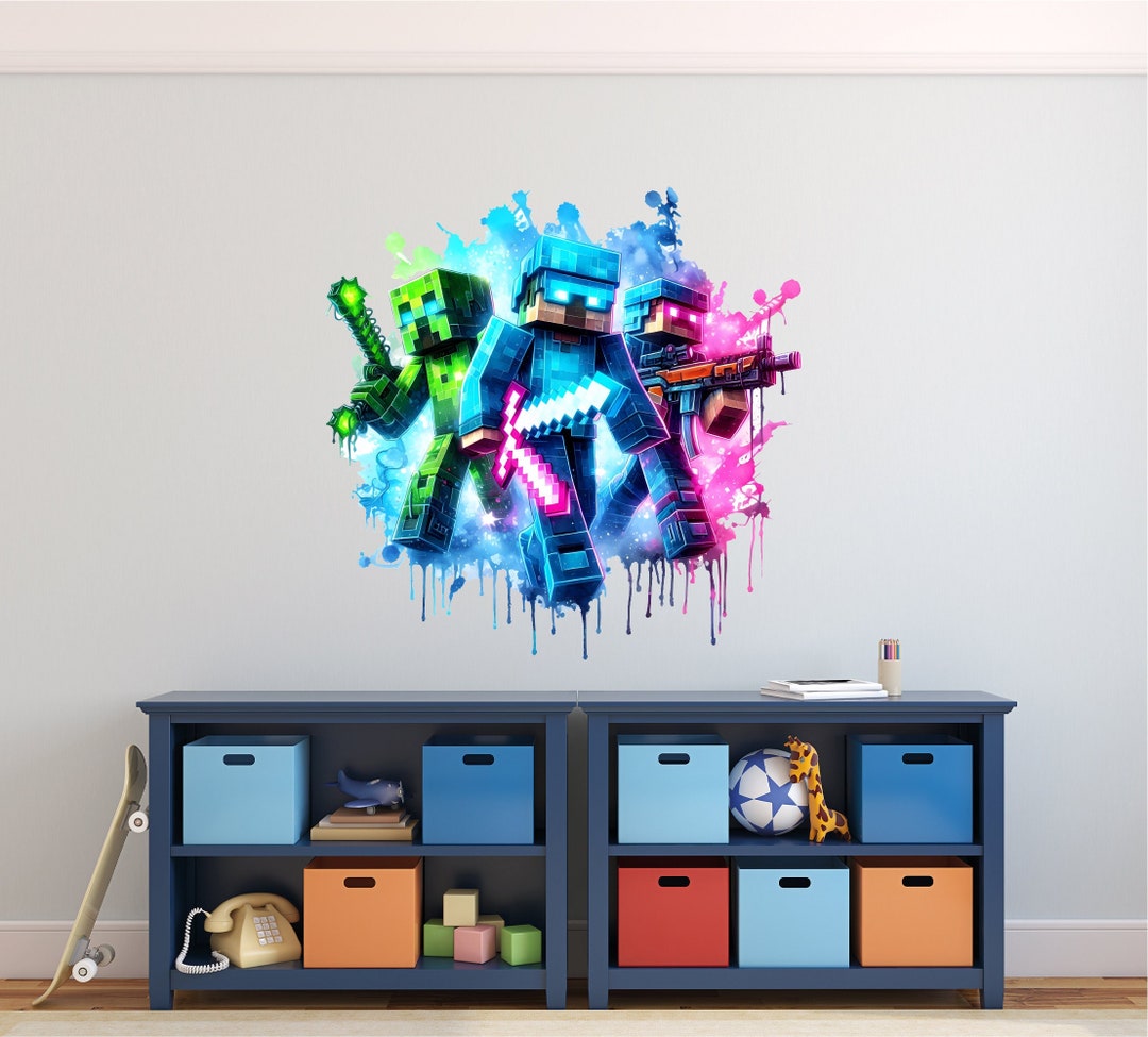 Gaming Wall Stickers - Pixel Art Gamer Wall Decor - Mine Block Game ...