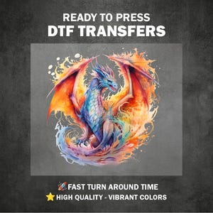 Dragon DTF Transfer, Watercolor Dragon DTF Transfers Ready to Press for ...