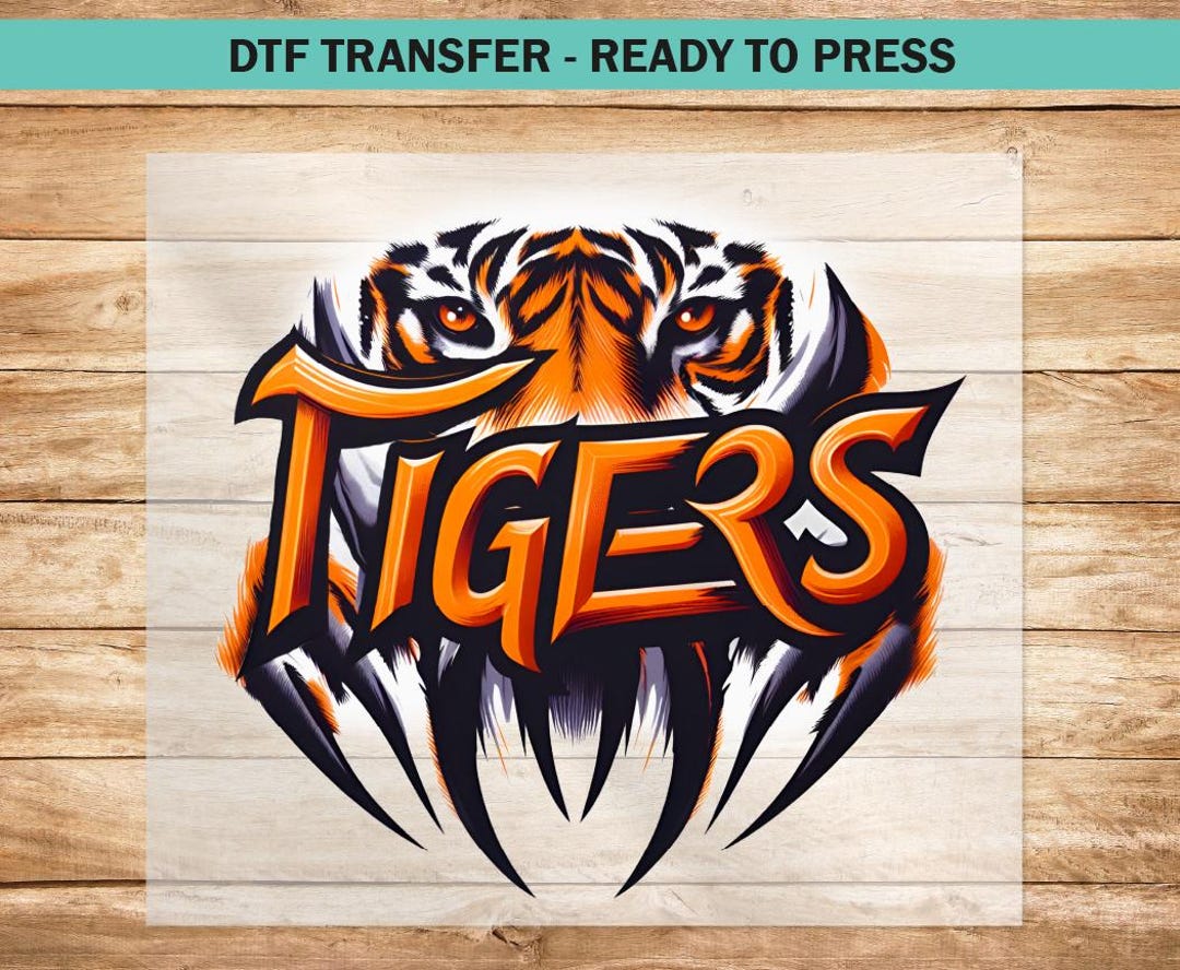 Tigers Football DTF Transfer, Tigers Mascot DTF Transfers Ready to Press for Apparel, Tiger Head ...