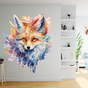 Colorful Watercolor Fox Wall Decal - Woodland Animal Theme Decor ...