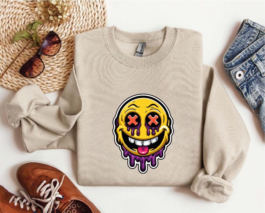 Melting Smiley Face DTF Transfer, Smiley Face Dtf Print , Ready to ...