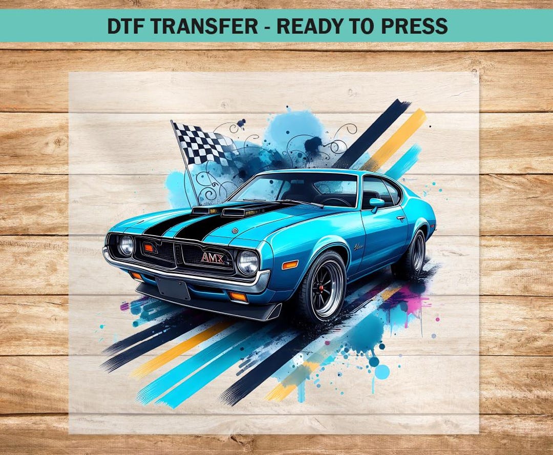 Muscle Car DTF Transfer, Racing American Vintage Retro Car Ready to ...