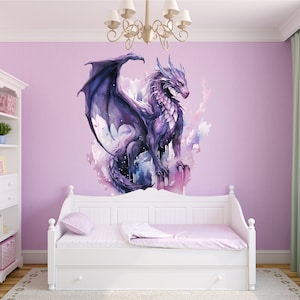 Purple Dragon Wall Decal - Magical Theme Wall Decor - Fantasy Purple ...
