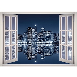Manhattan Night Lights Window 3D Wall Decal Art Removable New York City ...