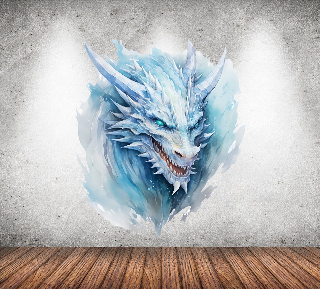 Ice Blue Dragon Wall Decal - Fantasy Theme L Wall Decor - Magical Blue ...