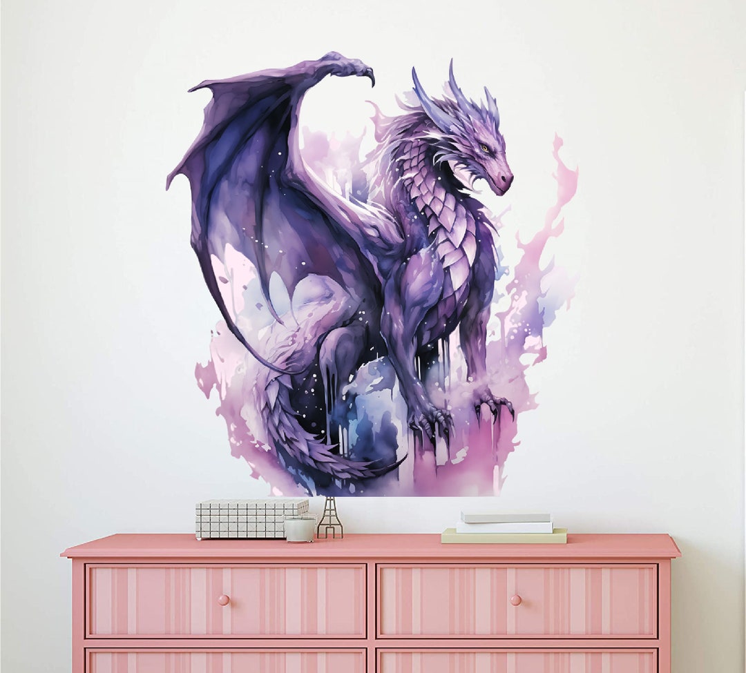 Purple Dragon Wall Decal - Magical Theme Wall Decor - Fantasy Purple ...
