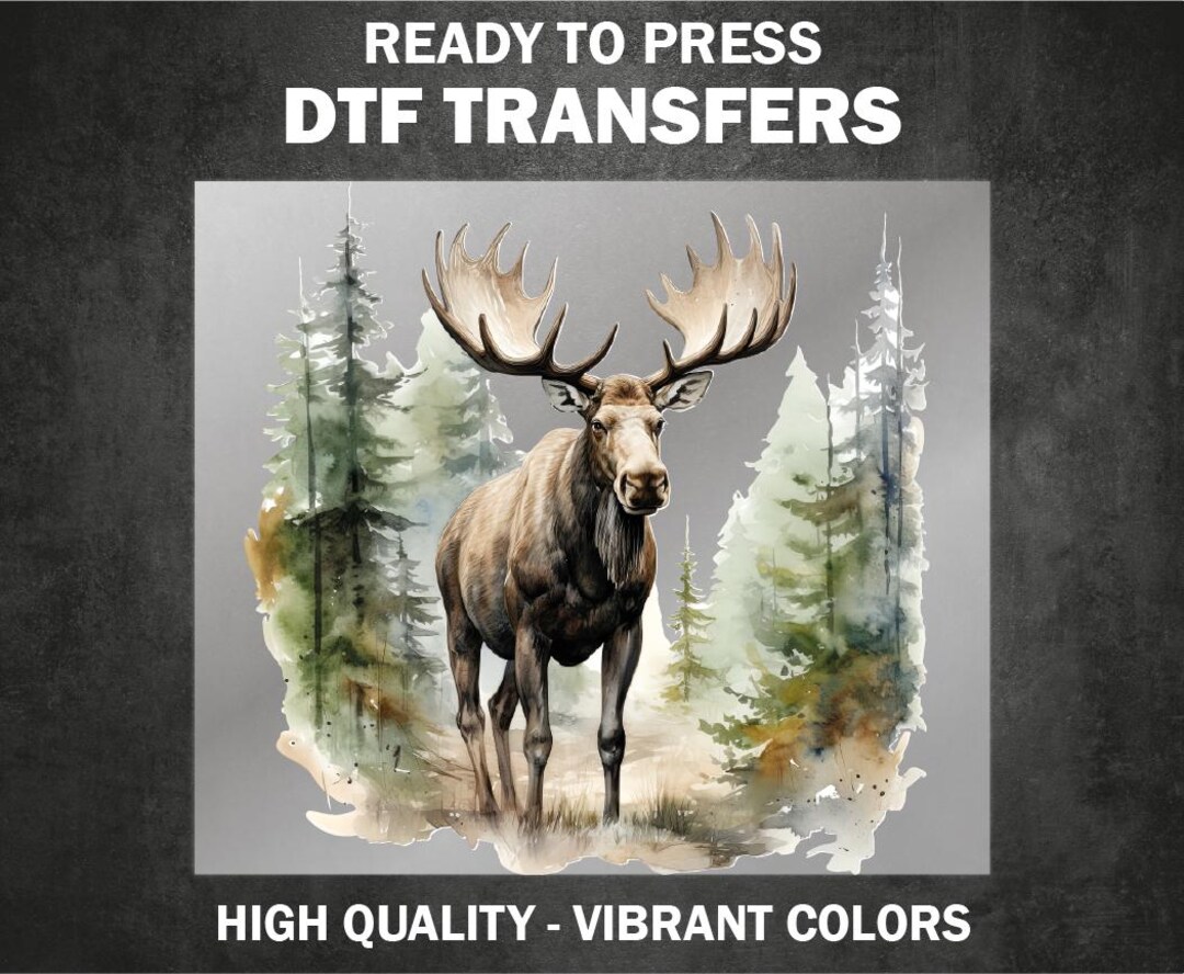 Moose DTF Transfer - Forest Wildlife Iron on Heat Transfer for Men’s T-shirts & Hoodies - Rustic ...